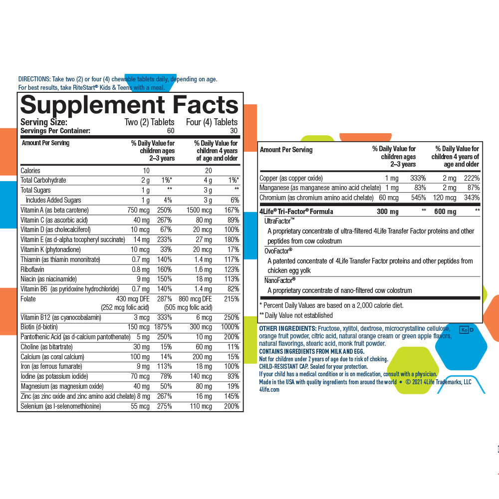 RiteStart Niños y Adolescentes- Un multivitaminico con Transfer Factor ...